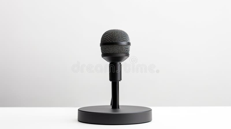A Black Microphone on a Round Stand on a White Table Stock Illustration ...