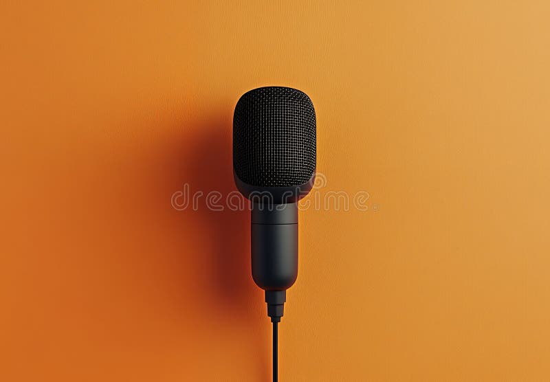 A Black Microphone Stands Against a Vibrant Orange Background, Ready ...