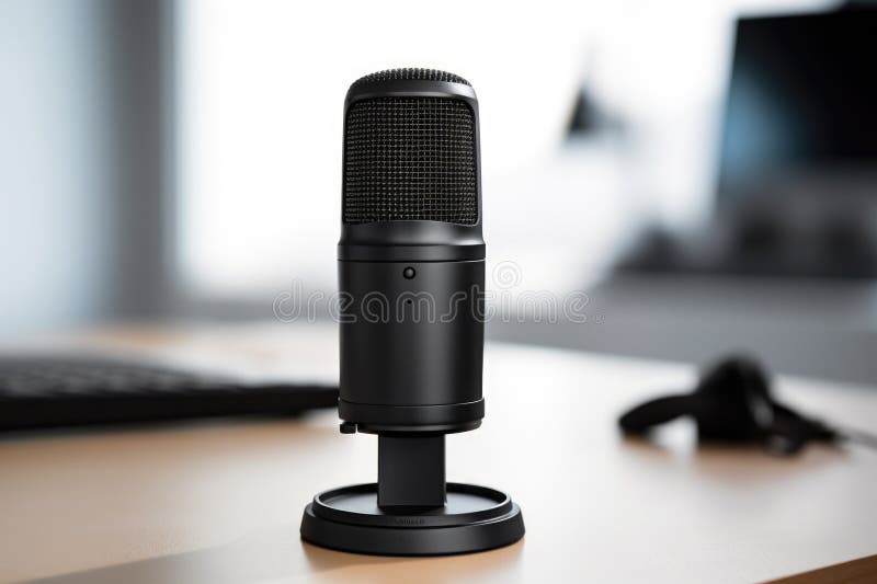 A Black Microphone on a White Desk Stock Image - Image of broadcasting ...