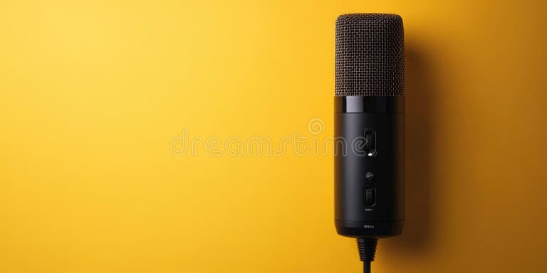 Black Microphone on Yellow Background Stock Photo - Image of close ...