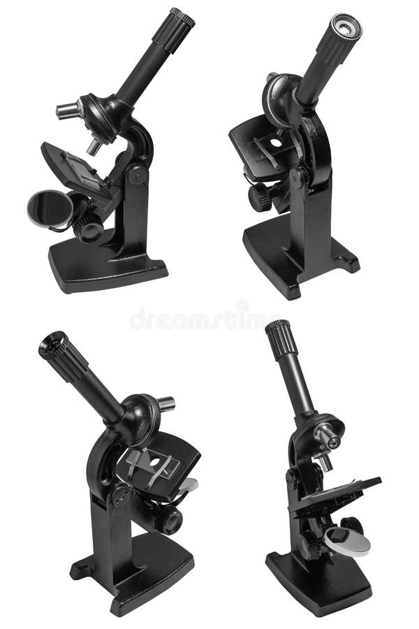 Black Microscope.different Angles Isolated on White Background Stock ...