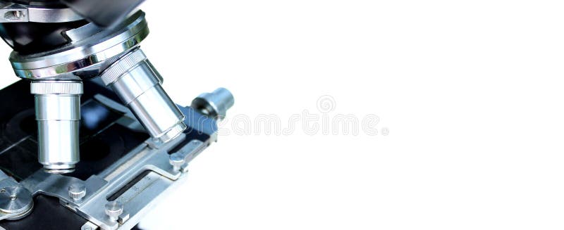Black Microscope on a White Background, Horizontal View, Cropped Shot ...
