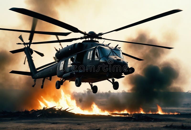 A Black Military Helicopter Stock Illustration - Illustration of forces ...