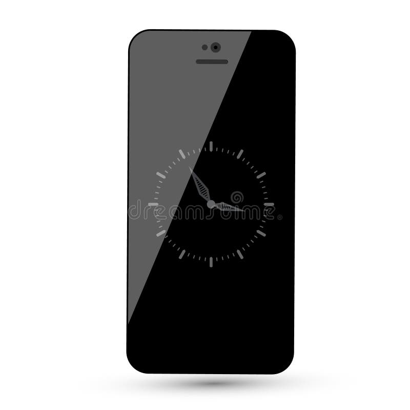 Black Mobile Phone with Analog Clock Stock Illustration - Illustration ...