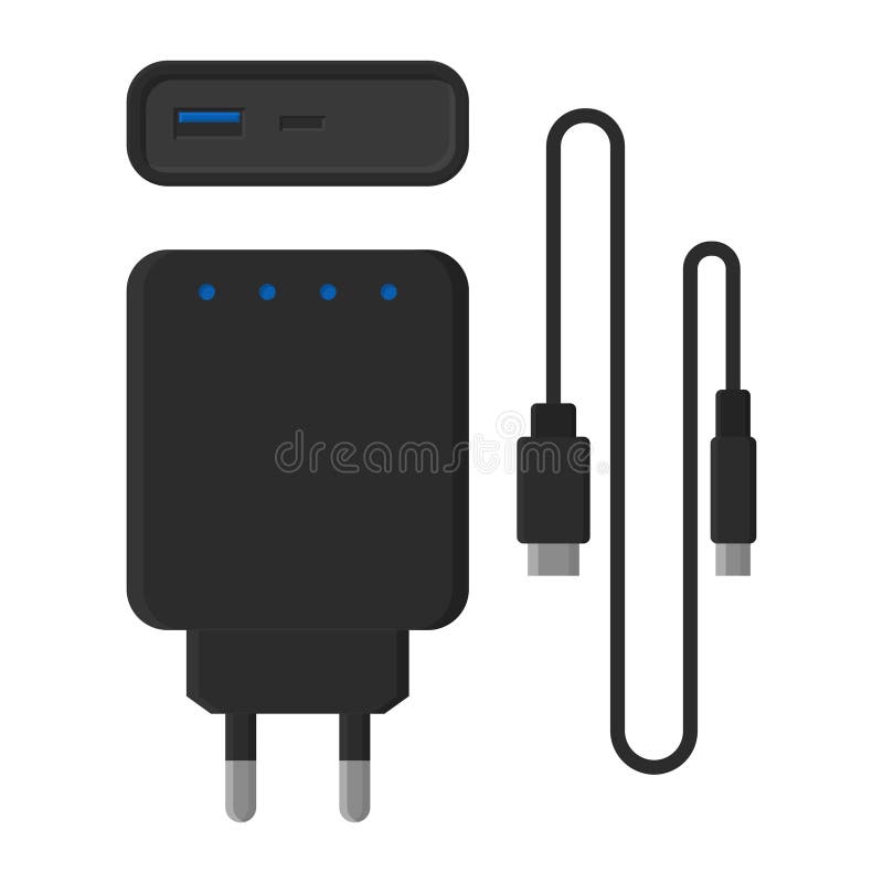 Black Mobile Phone Battery Charger Front and Top View Vector Stock ...