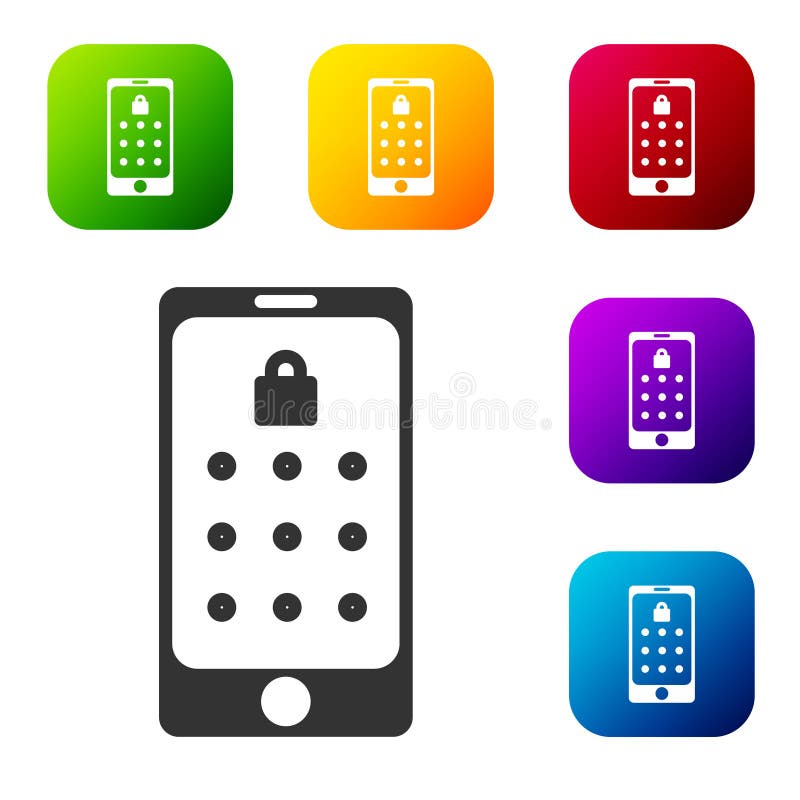 Black Mobile Phone and Graphic Password Protection Icon Isolated on ...