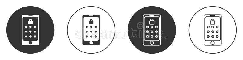 Black Mobile Phone and Graphic Password Protection Icon Isolated on ...