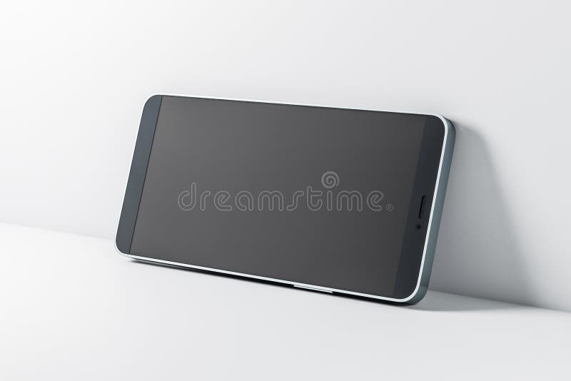 Black Mobile Phone Standing with Empty Blank Touch Screen Stock ...