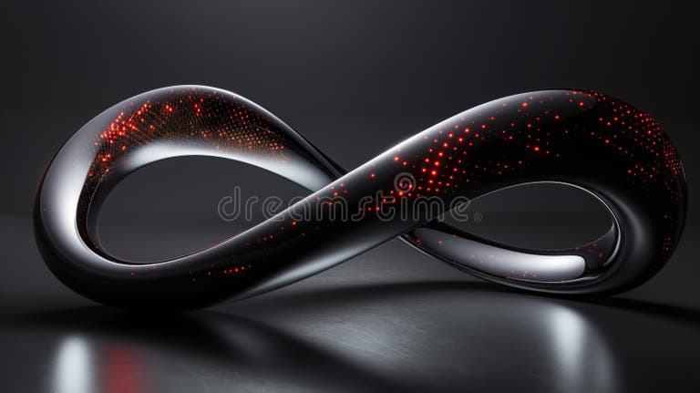 Black Mobius Strip Infused with Glowing Red Particles, Presented on a ...