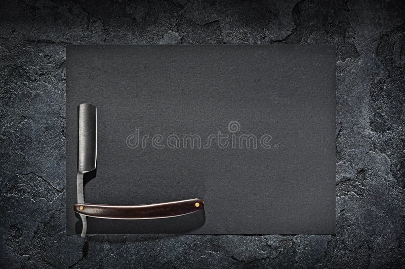 Black Mock Up Barber Stright Razor on Black Blank Paper Sheet Stock ...