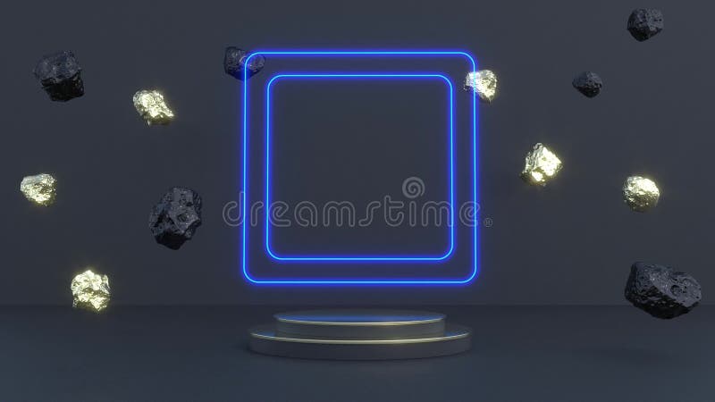 Black Mockup Stage Neon Rectangle Intro 3d Stock Illustration ...