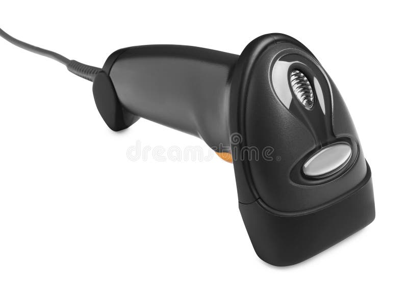 Black Modern Barcode Scanner Isolated on White Stock Photo - Image of ...