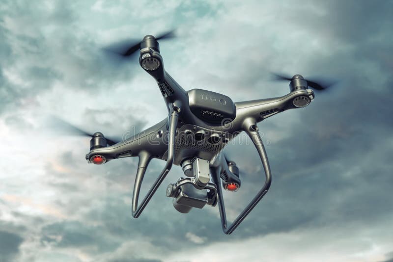 A Black Modern Drone Flies in the Sky. Stock Image - Image of drone ...