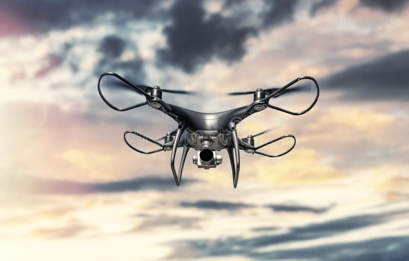 A Black Modern Drone Flies in the Sky. Stock Photo - Image of industry ...
