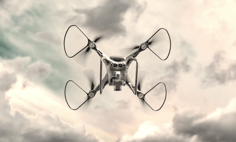 A Black Modern Drone Flies in the Sky. Stock Photo - Image of flight ...