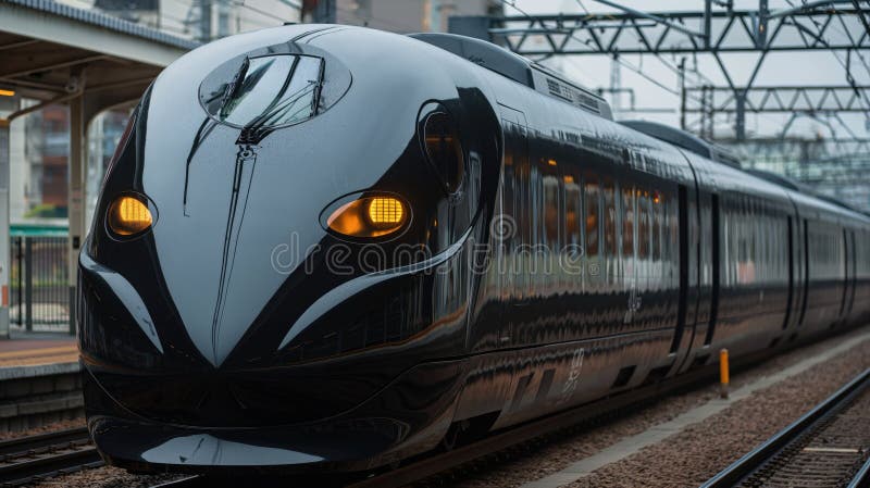Black Modern Futuristic High Speed Train in the City Stock Photo ...