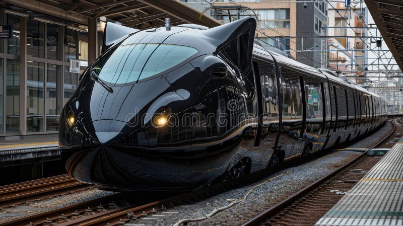 Black Modern Futuristic High Speed Train in the City Stock Photo ...