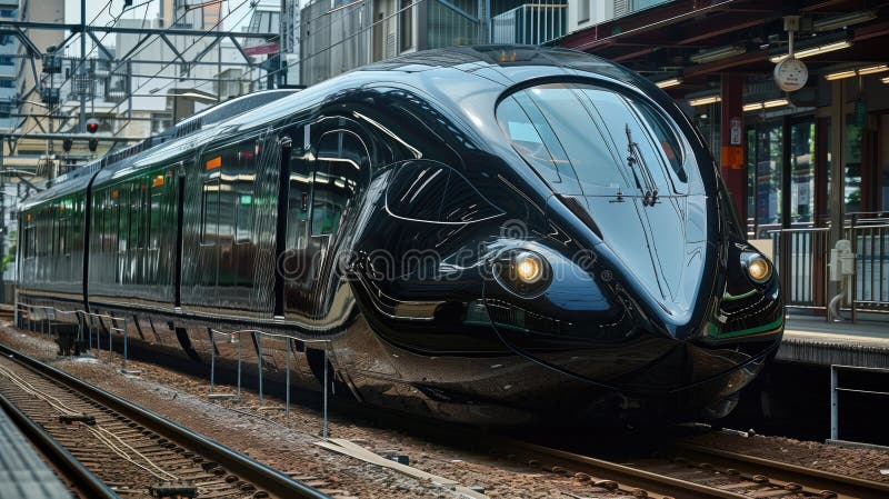 Black Modern Futuristic High Speed Train in the City Stock Photo ...