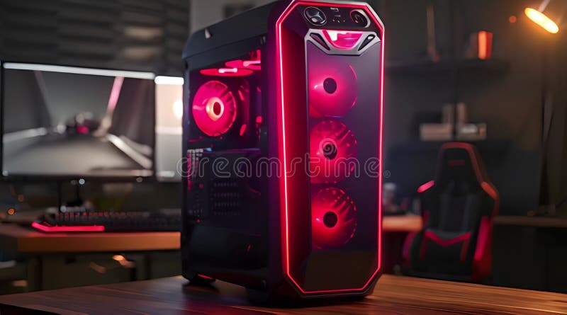 Black Modern Gaming Computer with Red Led Lights on Table Stock Video ...
