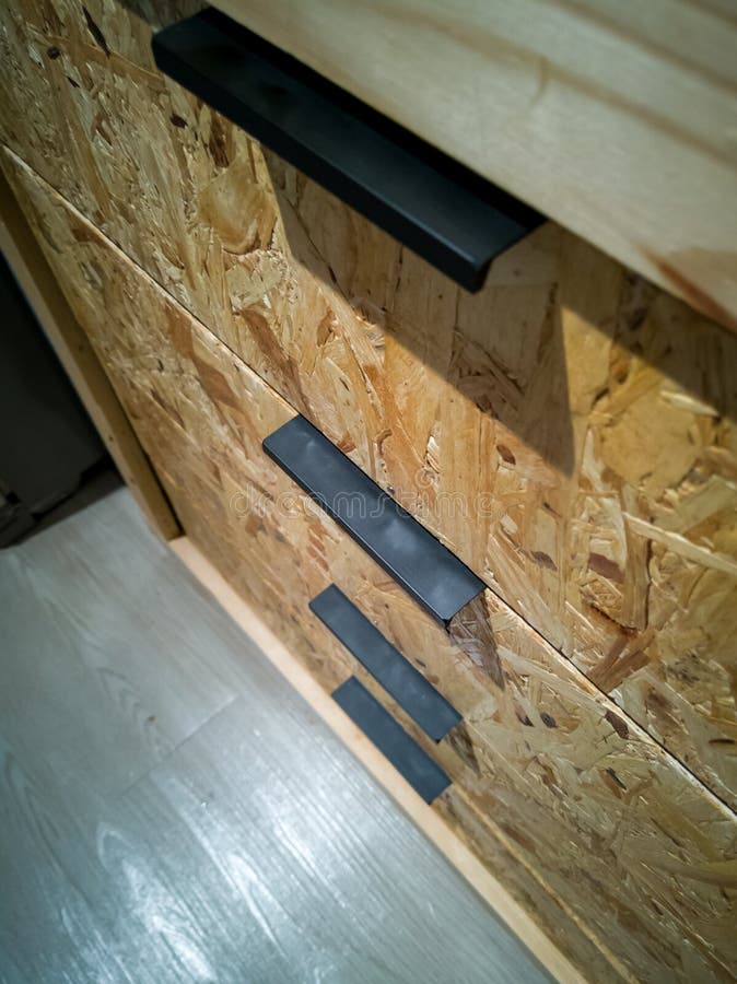 Black Modern Handle. Closed Kitchen Drawer, Kitchen in a Bare Finishing ...