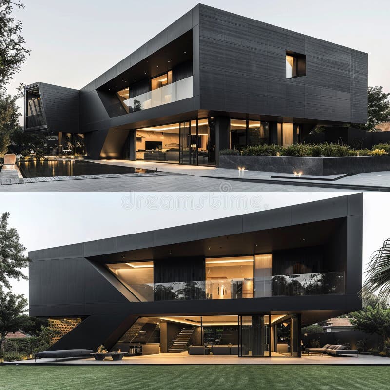 Black Modern House, Minimalistic Design, Sharp Angles, Seamless ...