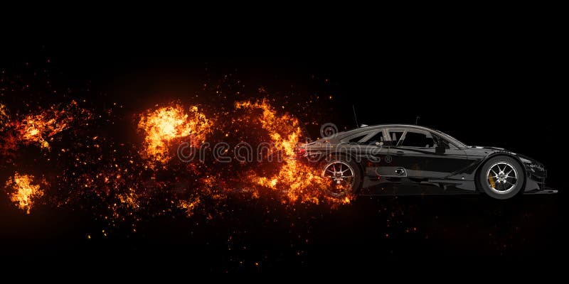 Black Modern Racing Car - Fire Trails Stock Illustration - Illustration ...