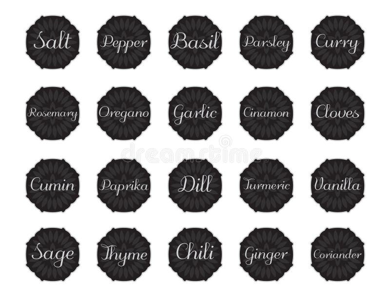 Black Modern Spice or Seasoning Label Sticker Set Stock Vector ...