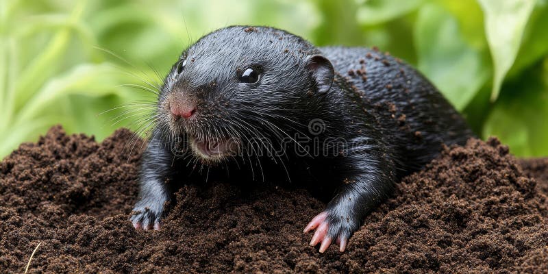 A Black Mole, Emerging from the Ground, Reveals Its Teeth As it Digs ...