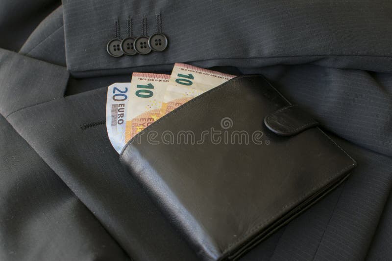 Man Wallet with Euro Money Lies on the Table Stock Photo - Image of ...