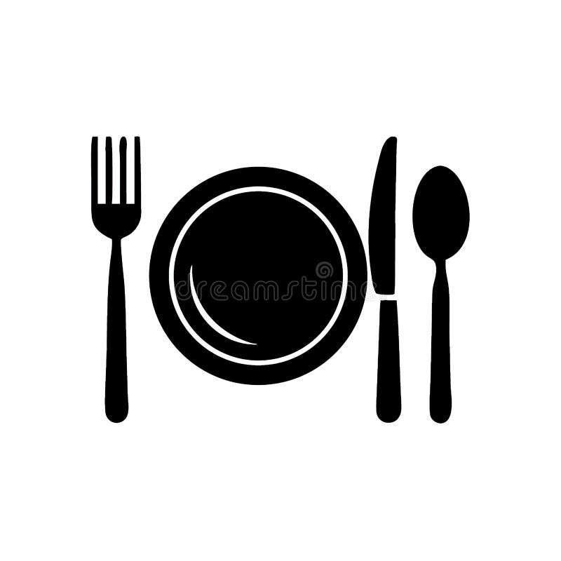 A Black Monochrome Fork, Plate, Knife, and Spoon Show Place Setting ...