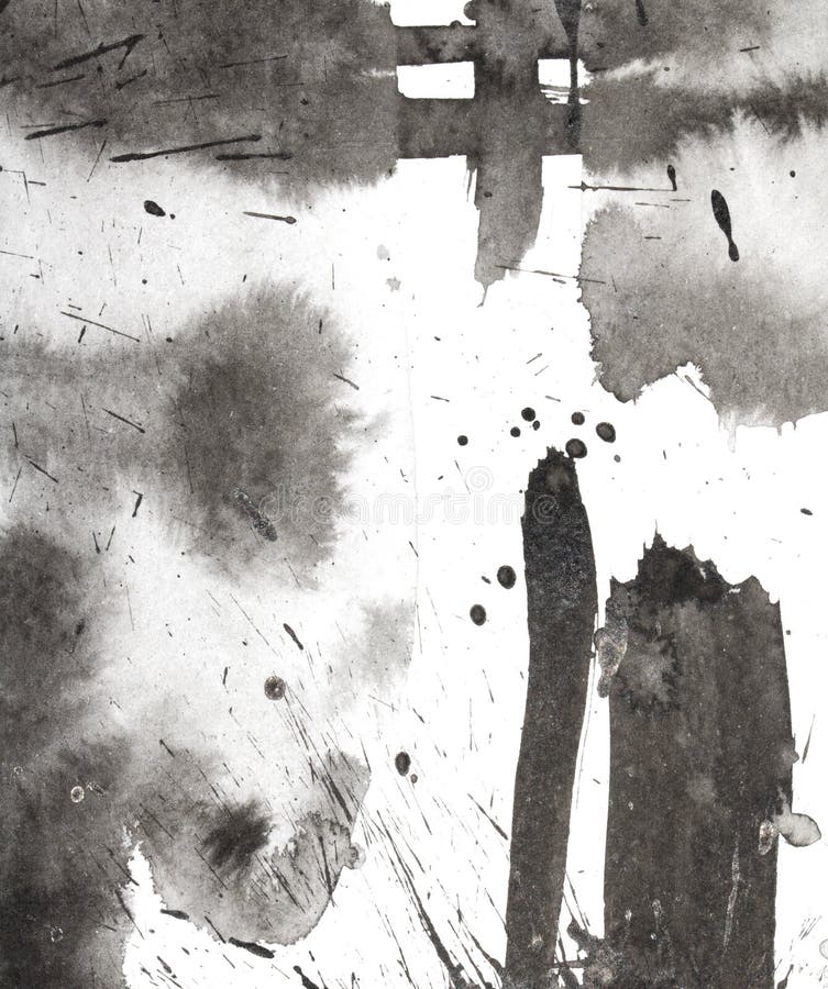 Black Monochrome Ink Wash and Ink Splatter on White Background Stock ...
