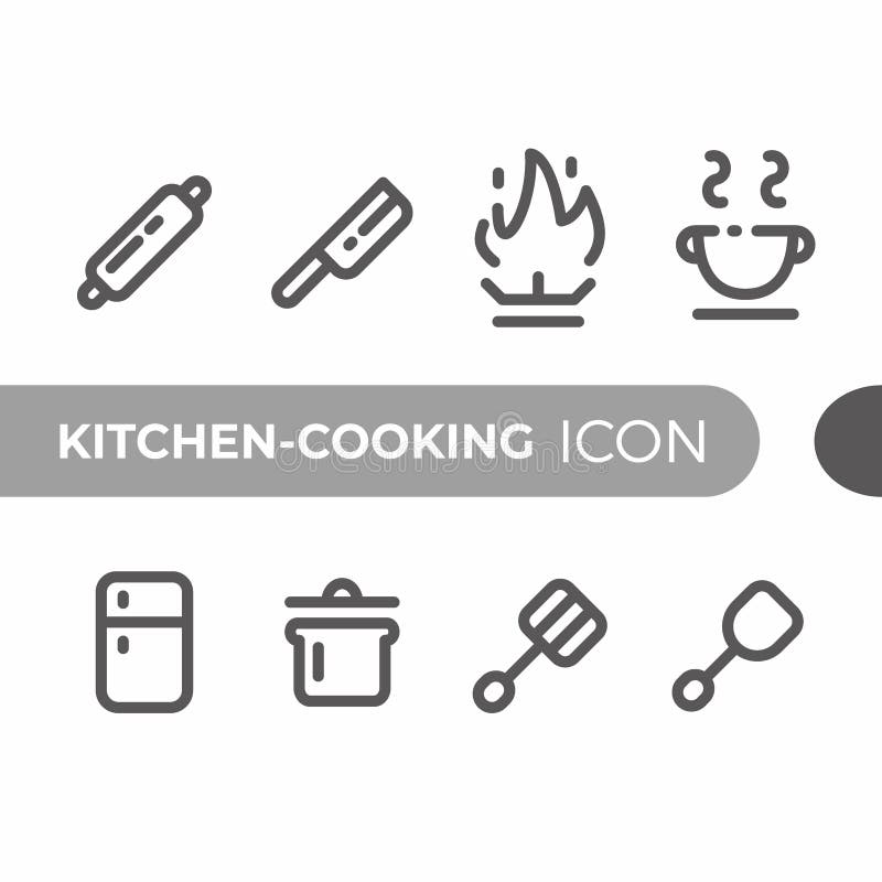 Black Monoline Color Icon Symbol Compilation of Kitchen and Cooking ...