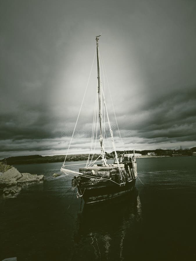 Smugglers Sloop in a Storm on a Devon River Stock Photo - Image of ...