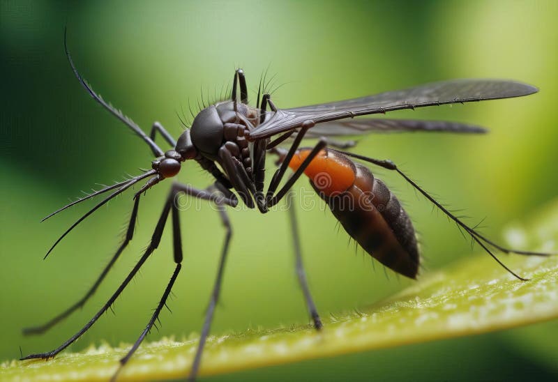 A Black Mosquito on a Sliced Orange, with a Blurred Green Background ...