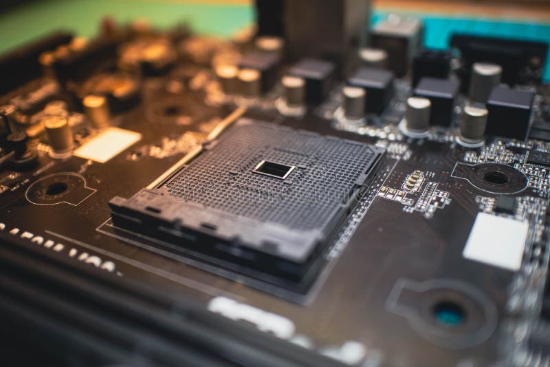 Black Motherboard CPU Socket Close Up, Technology Circuit Board. Stock ...