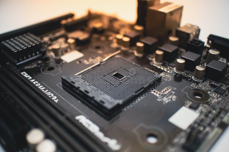 Black Motherboard CPU Socket with Components, Circuit Board Close Up ...