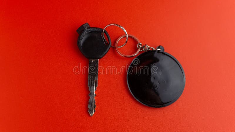 Black Motorcycle Key with Black Round Keychain. Keychain Mockup for ...
