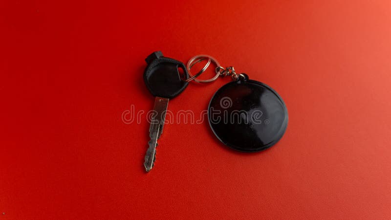 Black Motorcycle Key with Black Round Keychain. Keychain Mockup for ...