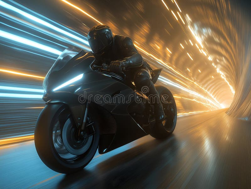 A Black Motorcycle with Light Trails, a Fast and Dynamic View of ...
