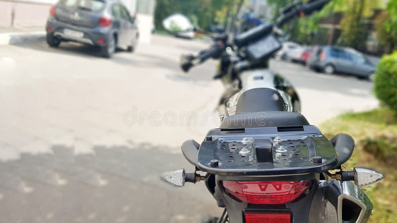 Black Motorcycle Parked. Back View Stock Image - Image of parked ...