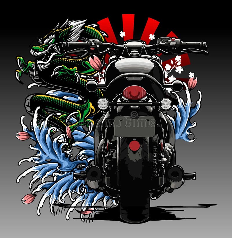 Black motorcycle rear view stock vector. Illustration of comics - 264241195
