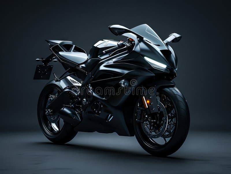 A Black Motorcycle is Shown in a Dark Studio Stock Image - Image of ...