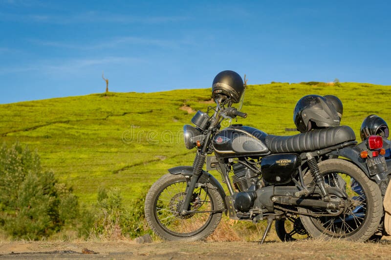 Black Motorcycle Stands Bold Against Indonesian Rice Fields Editorial ...