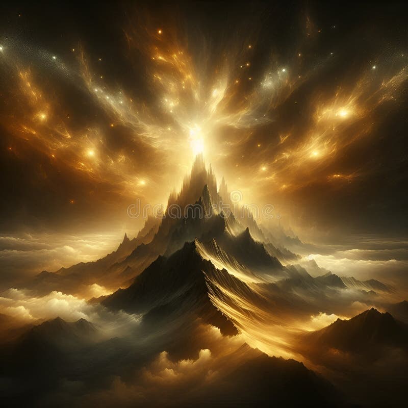 Black Mountains Shimmering with Light and Golden Mist. Stock Image ...