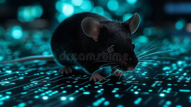 Black Mouse on Glowing Blue Circuit Board Stock Illustration ...