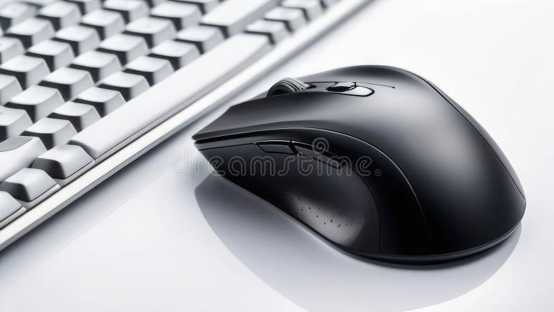 Black Mouse Near Keyboard, Computer Accessory, on White Isolated ...