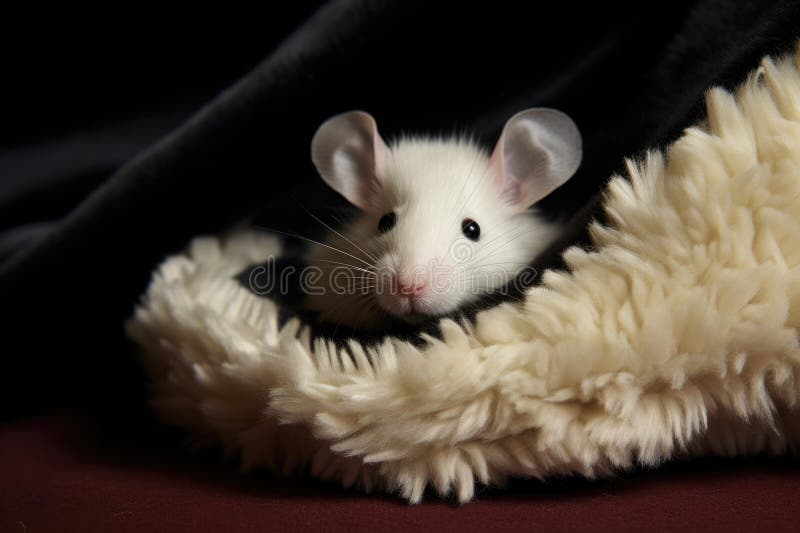 A Black Mouse Nestled in a White Fur-lined Slipper Stock Illustration ...