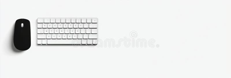 A Black Mouse Sits Next To a White Keyboard on a Bright White Surface ...