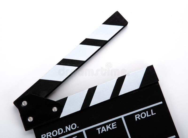Black Movie Clapper with White Inscriptions on a White Table Stock ...
