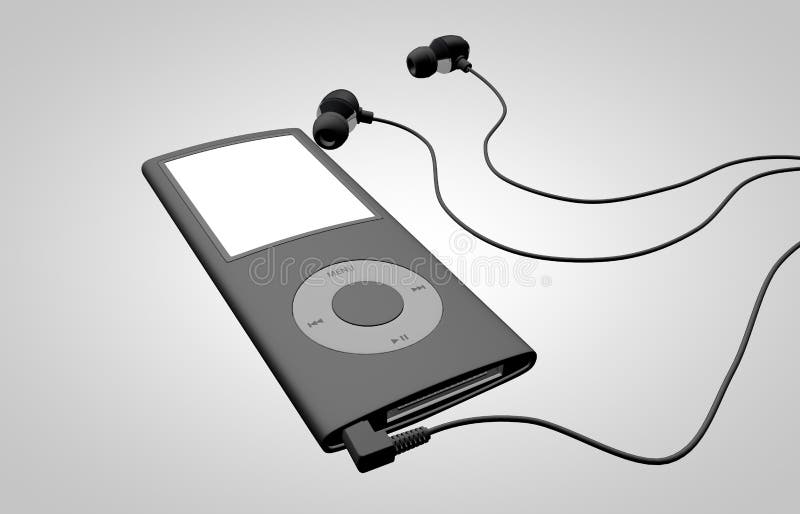 Black MP3 Player on grey stock illustration. Illustration of close ...